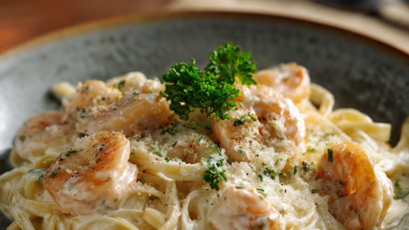 Low-Fat Shrimp Alfredo Pasta Recipe | Well Cooked Meal